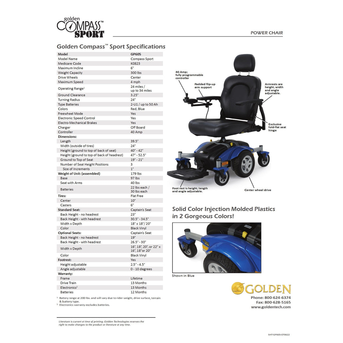Golden Technologies - Compass Sport - Power Wheelchair - GP605 – Golden ...