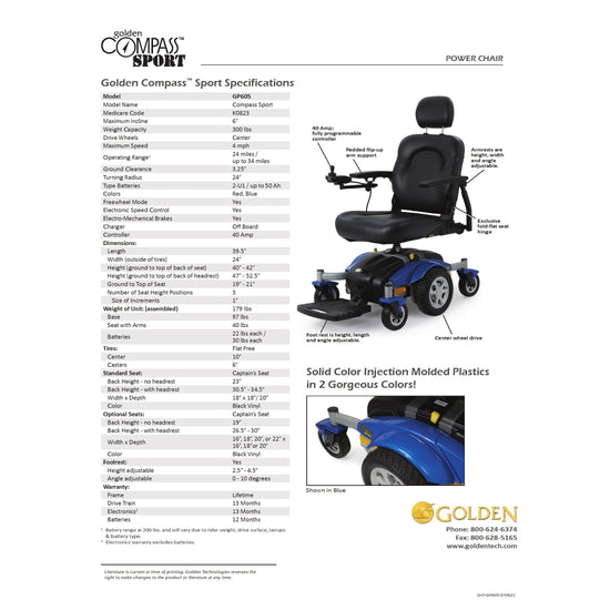 Golden Technologies - Compass Sport - Power Wheelchair - GP605 – Golden ...